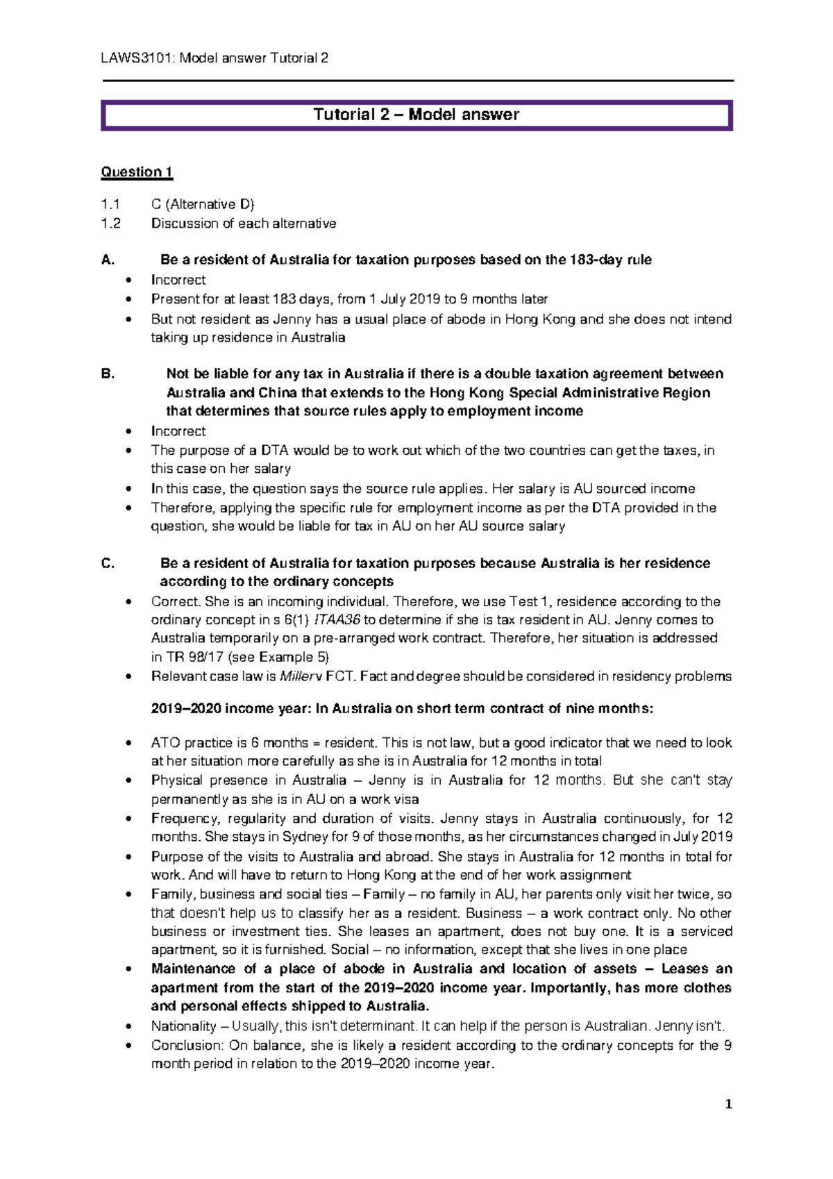 T2 Answer - Warning: TT: undefined function: 32 LAWS3101: Model answer ...