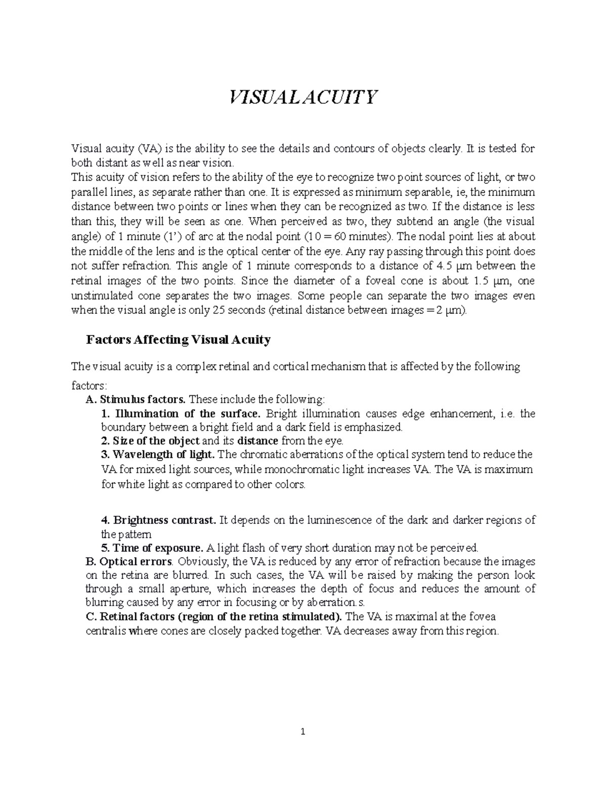 Visual Acuity - Good - medicine and surgery - Studocu