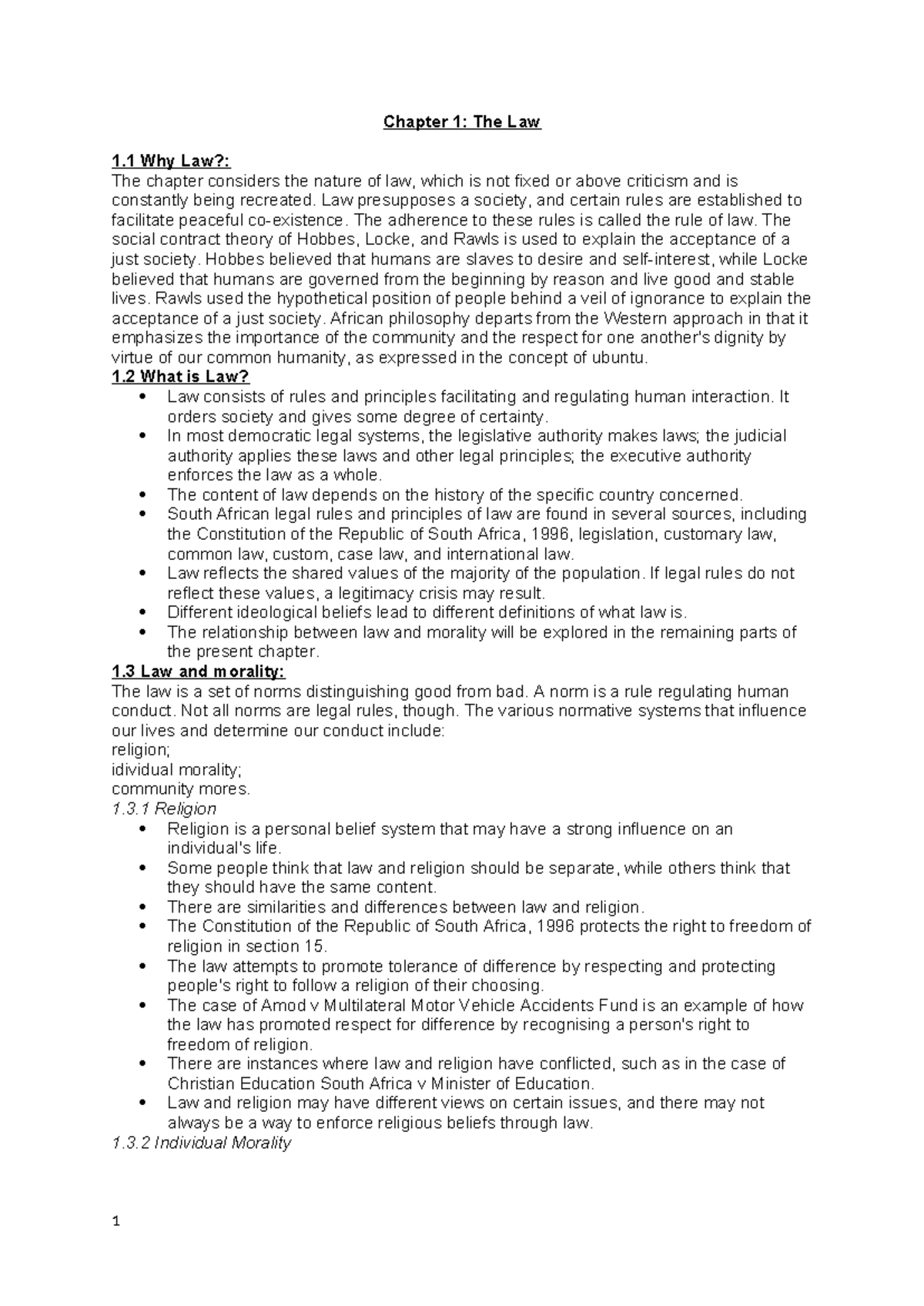 Chapter 1 Summaries - Summary Introduction to Law 101 - Chapter 1: The ...