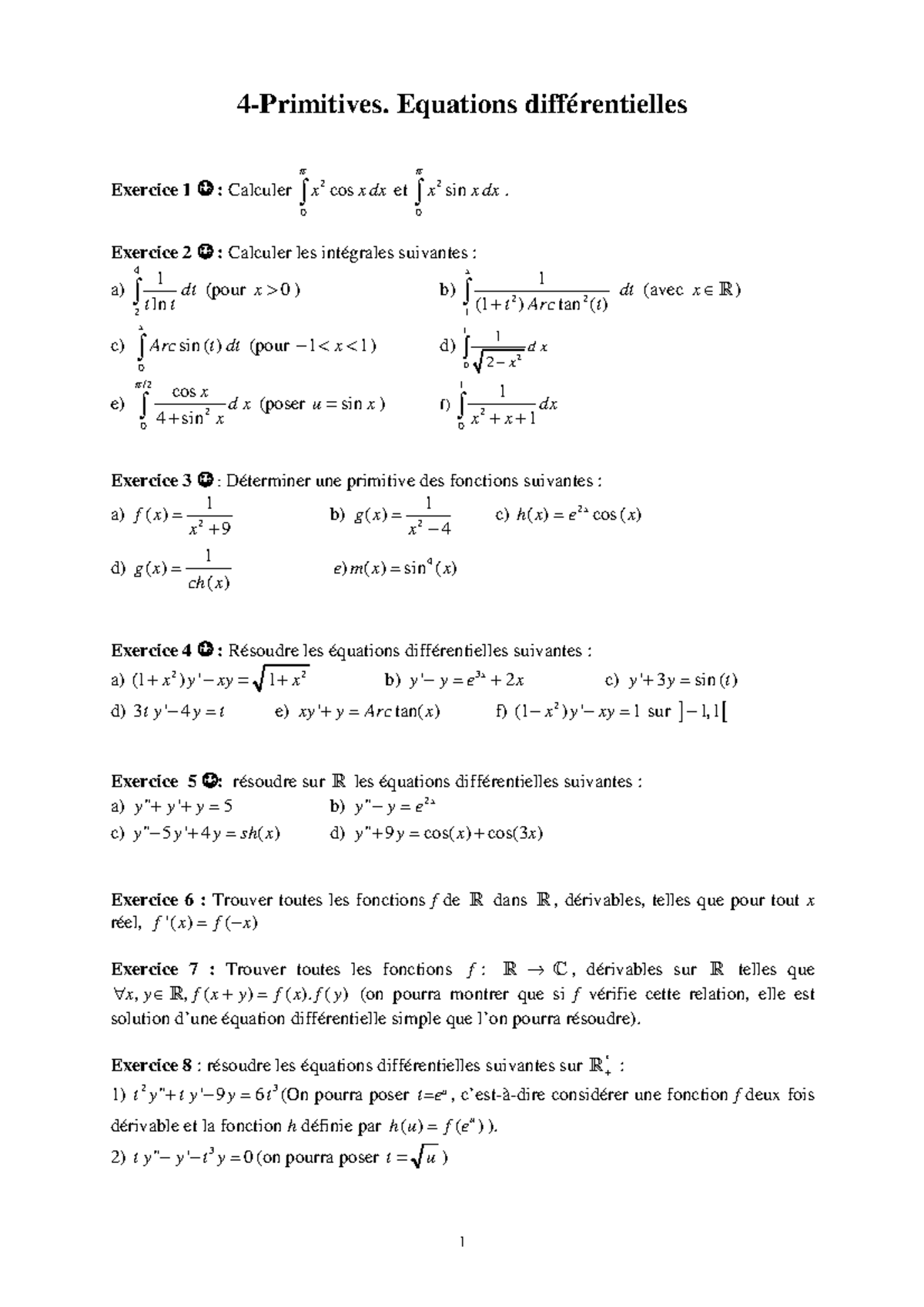 4. Primitives, Equations différentielles 16-17 - 1 4-Primitives ...