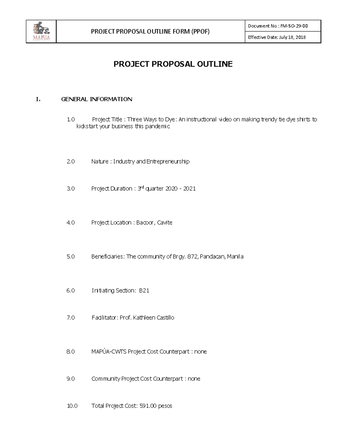 Saucomi CWTS102 B21 Project Proposal Outline - PROJECT PROPOSAL OUTLINE ...