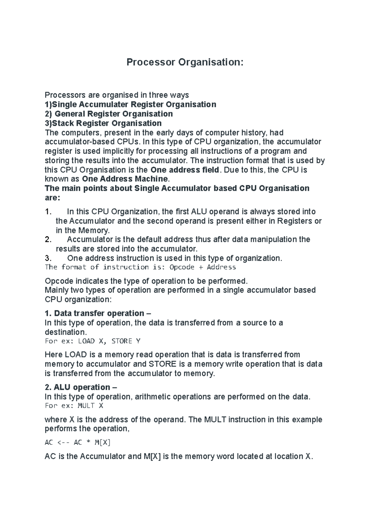 Register - useful notes - Processor Organisation: Processors are ...