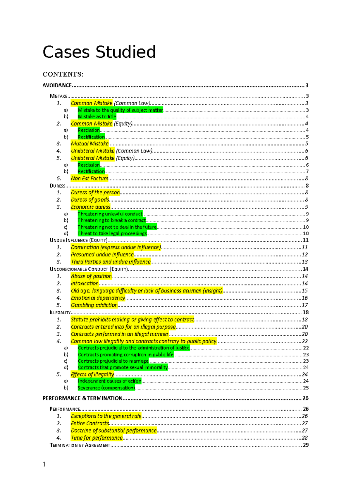 Cases Studied in class - Cases Studied CONTENTS: - Studocu