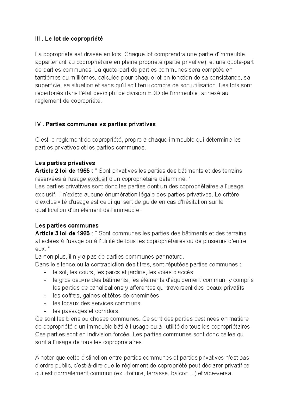 2. Gestion de la copropriété 1.1 Parties communes vs parties privatives ...