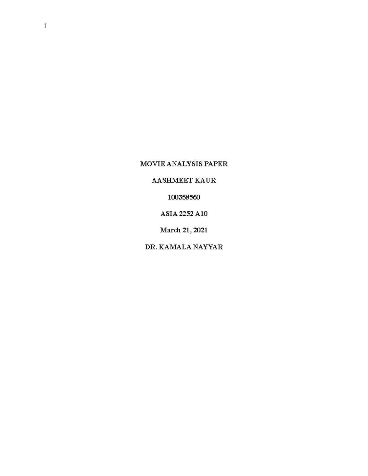 Comparative Movie Analysis Paper - MOVIE ANALYSIS PAPER AASHMEET KAUR ...