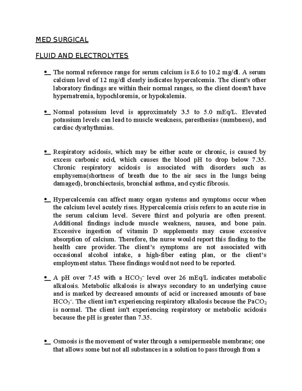 MED Surgical PREP U - MED SURGICAL FLUID AND ELECTROLYTES The normal ...