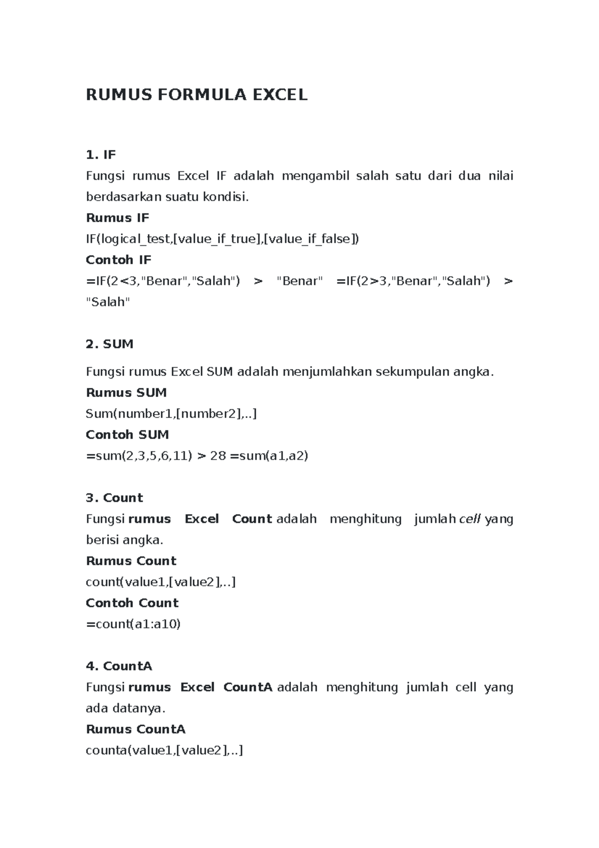 Rumus Formula Excel Penting - RUMUS FORMULA EXCEL 1. IF Fungsi rumus ...