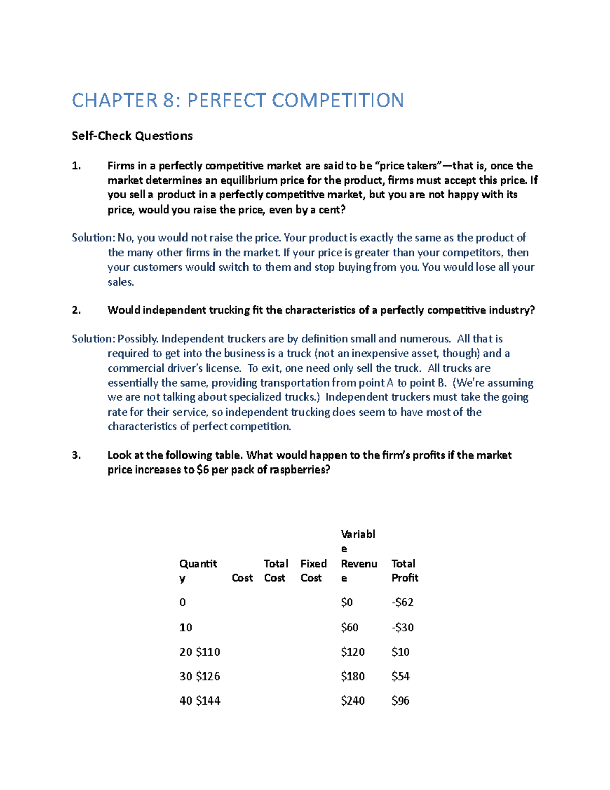 Chapter 8 KEY - CHAPTER 8: PERFECT COMPETITION Self-Check Questions ...