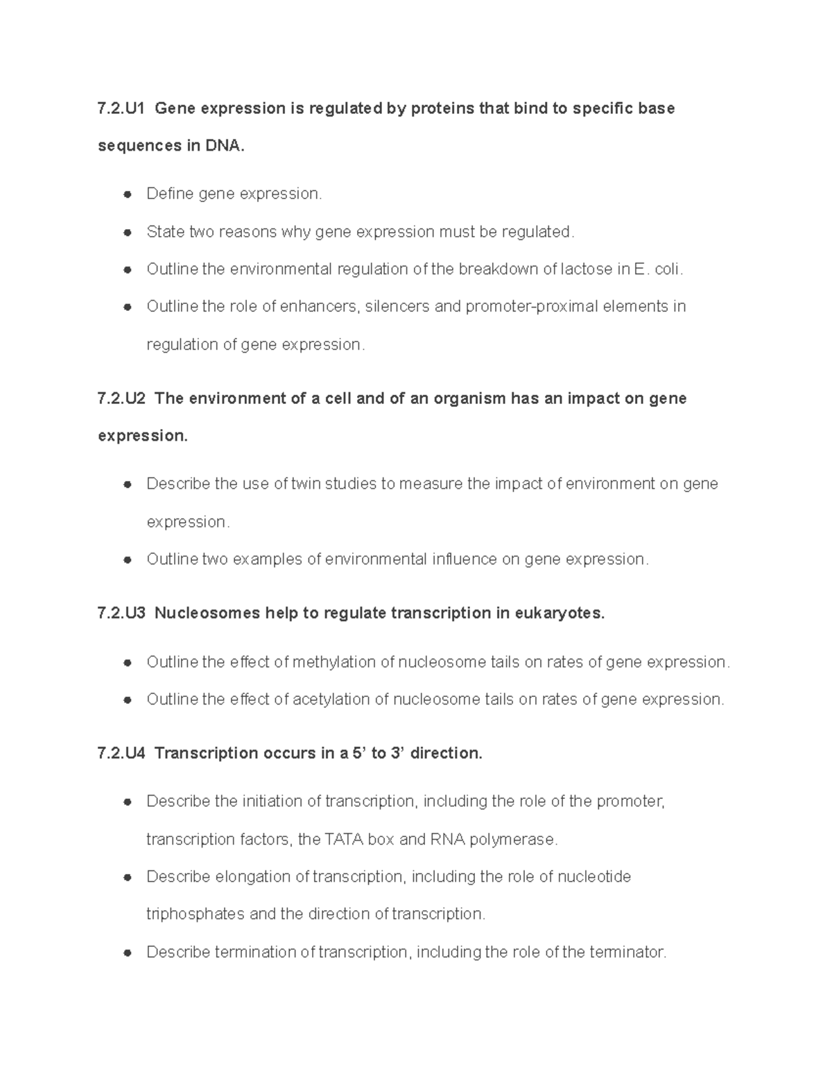 Topic 7.2 Transcription AND GENE Expression - 7.2 Gene expression is ...