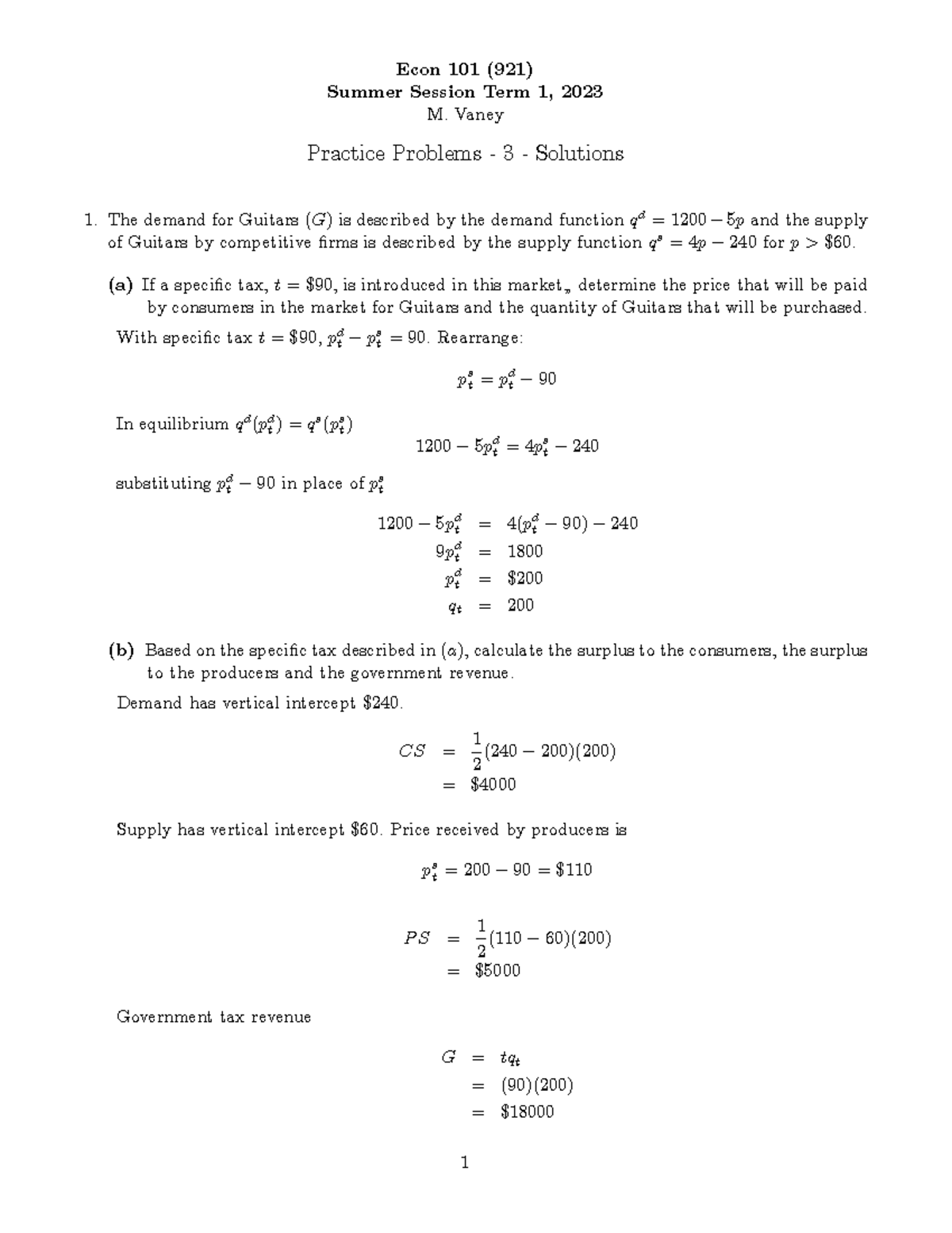 2023 - Econ 101 - Practice Problems-3- Solutions - Econ 101 (921 ...