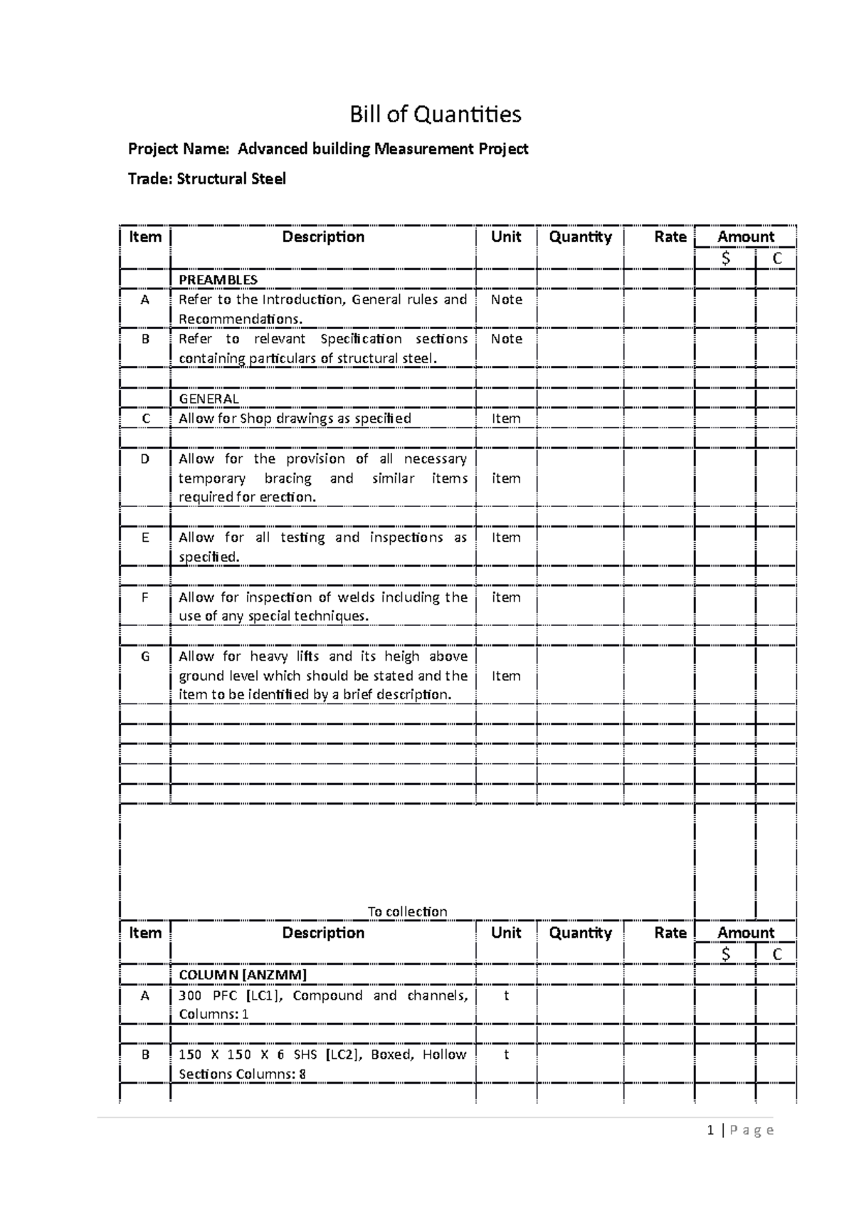 BOQ Building report - Bill of Quantities Project Name: Advanced ...