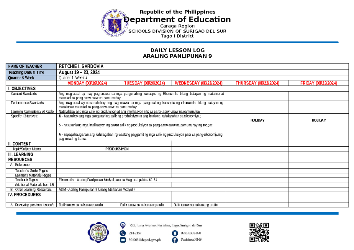 Daily Lesson Log - Department of Education Caraga Region SCHOOLS ...