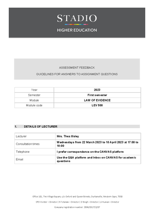 Template Assign - ASSIGNMENT SEMESTER 2023 02 MODULE LAW OF EVIDENCE MODULE CODE LEV 500 DUE ...