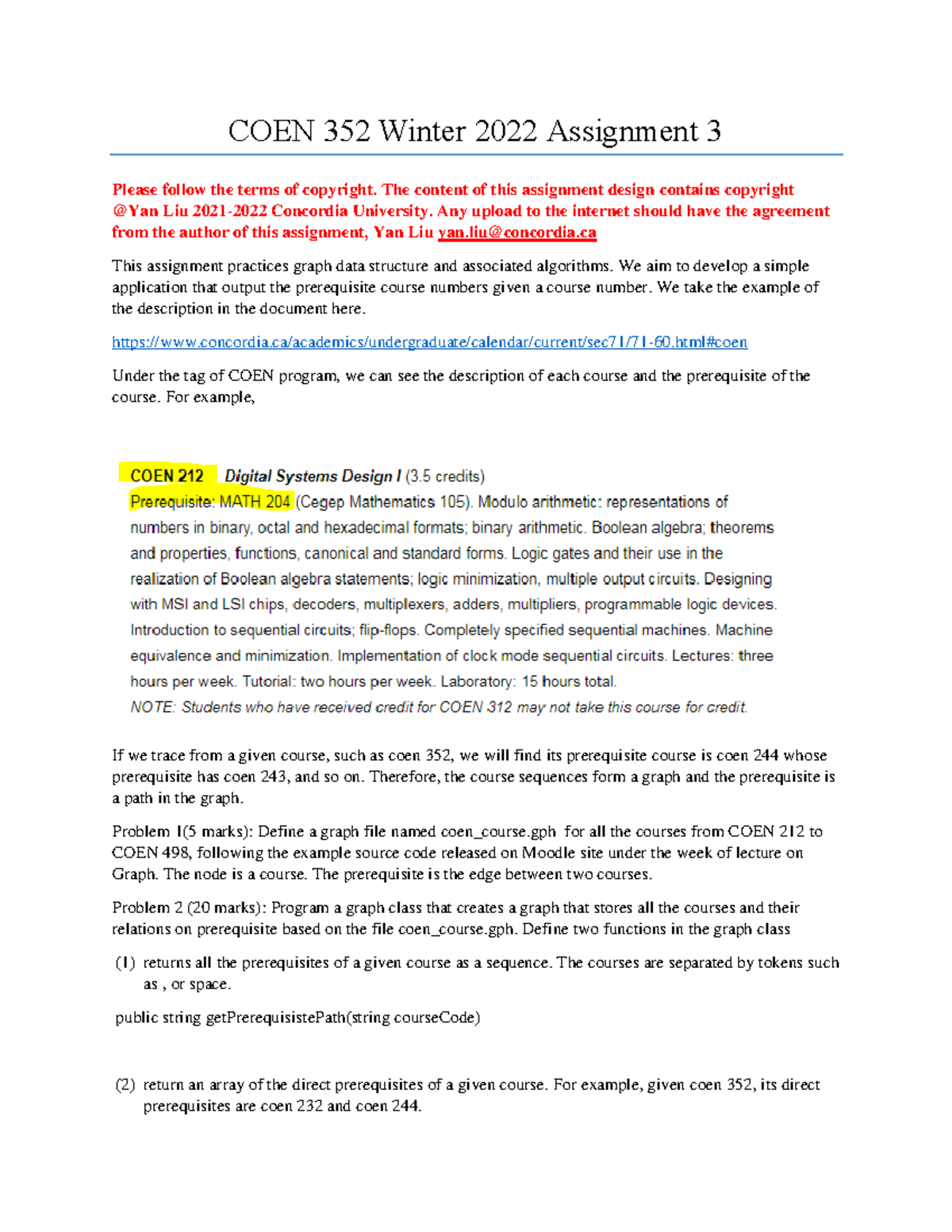 COEN 352 W 2022 Assignment 3 -Graph - coen 352 - Concordia - Studocu