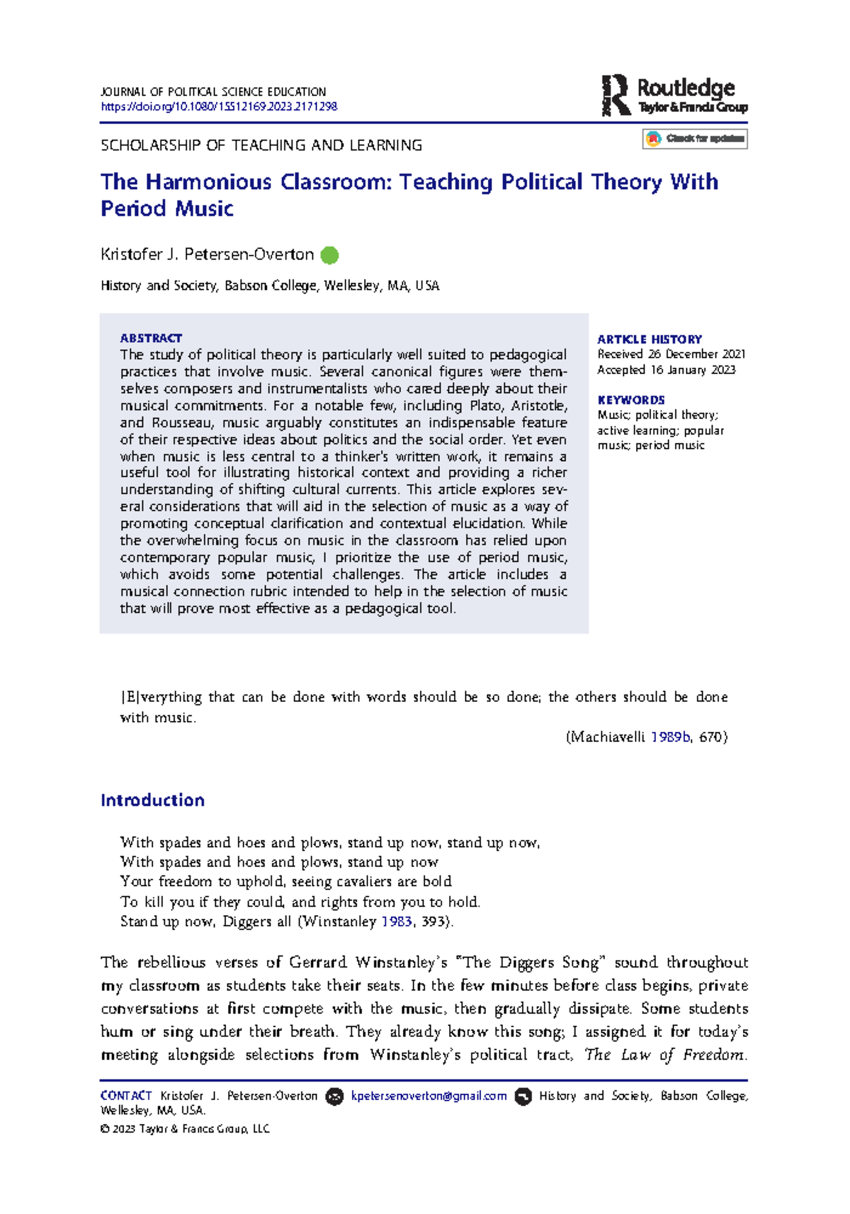 The Harmonious Classroom Teaching Politica - SCHOLARSHIP OF TEACHING ...