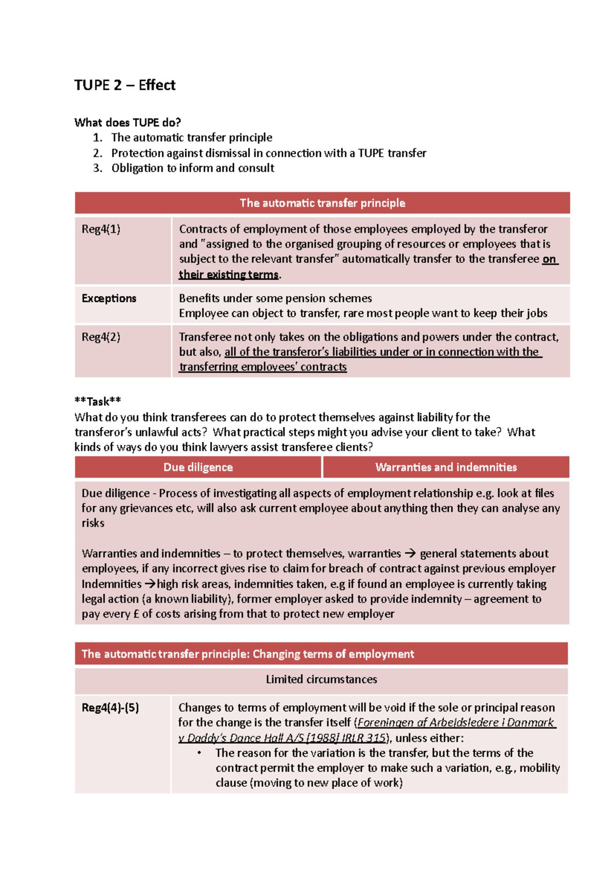TUPE Effects - Part 2 - TUPE 2 – Effect What does TUPE do? 1. The ...