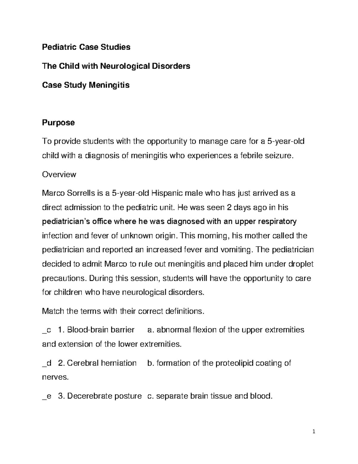 The Child with Neurological Disorders Case Study Meningitis - Pediatric ...