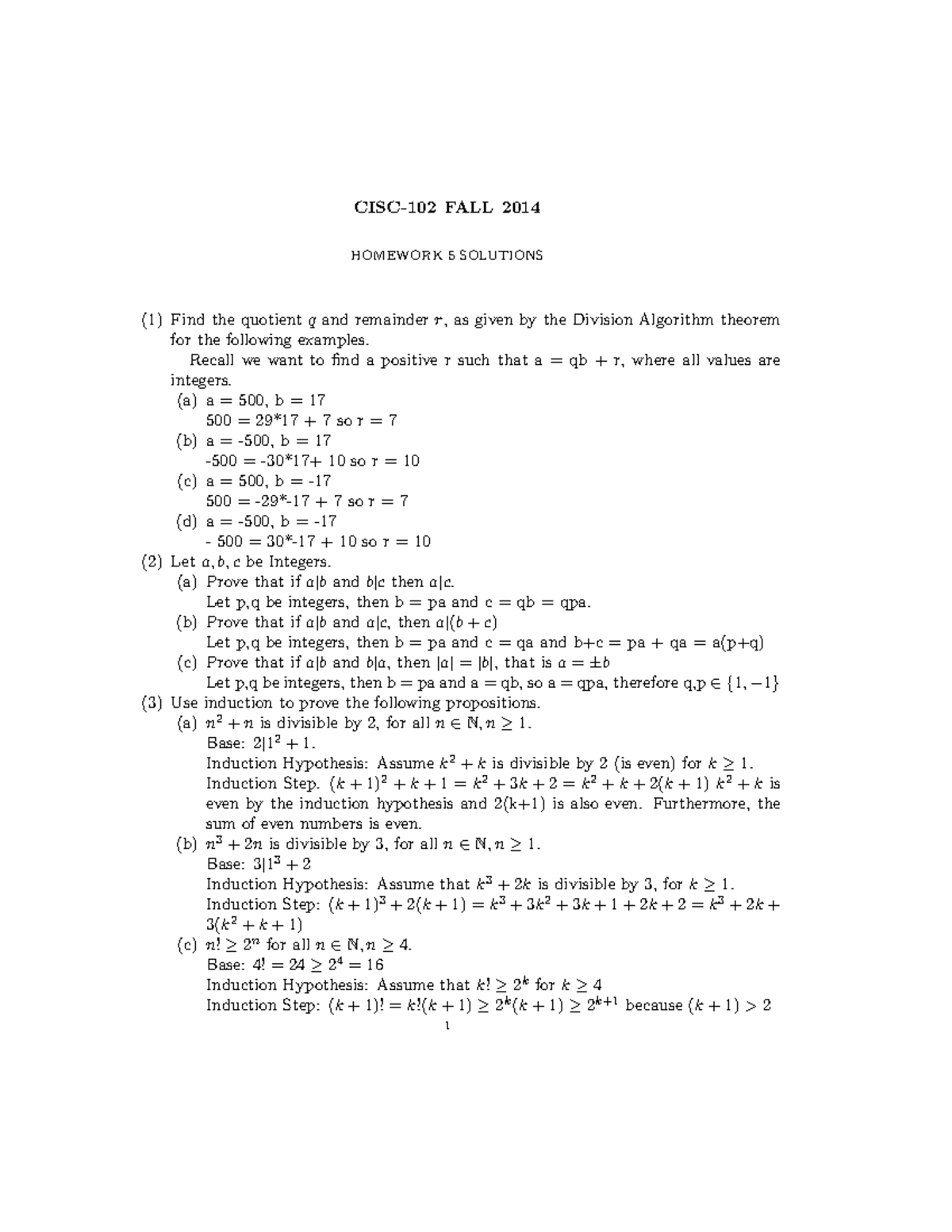 Cisc 102 Fall 2014 Homework 5 Solutions Cisc 102 Fall 2014 Homework 5 