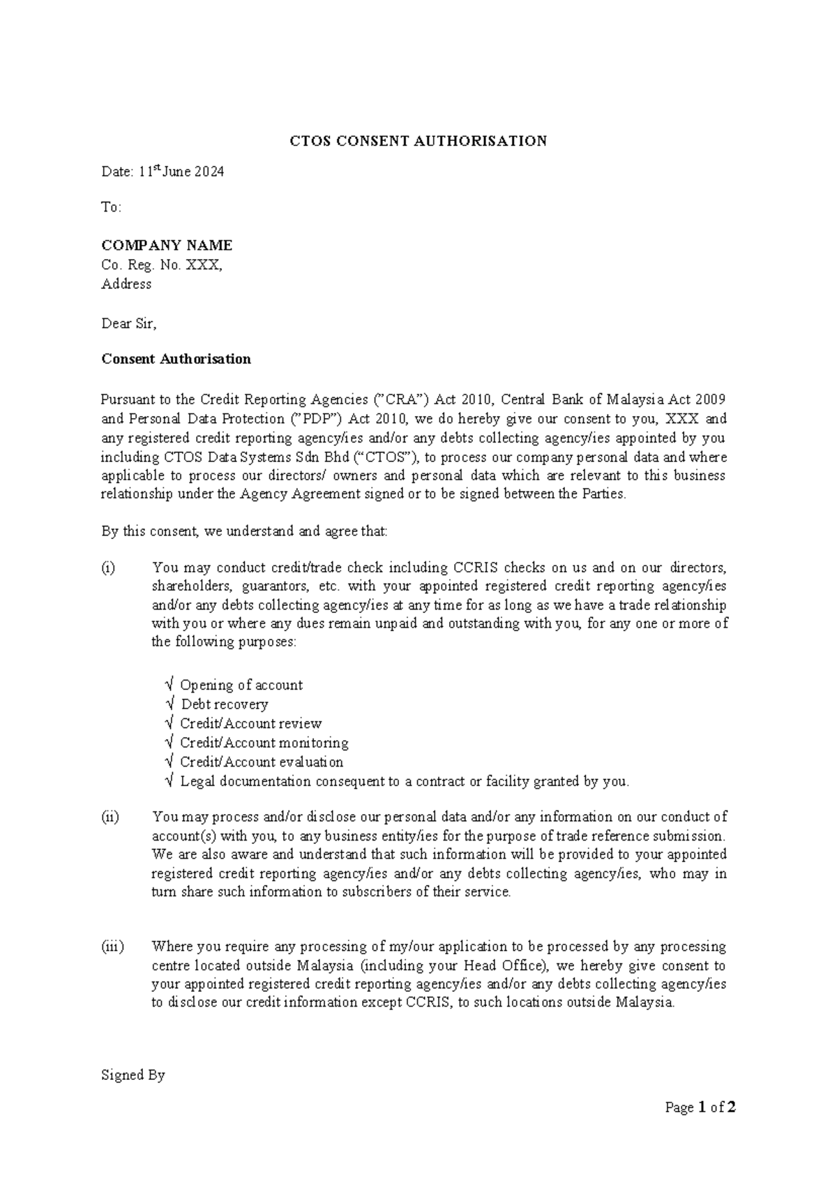 CTOS Consent Authorisation - CTOS CONSENT AUTHORISATION Date: 11 st ...