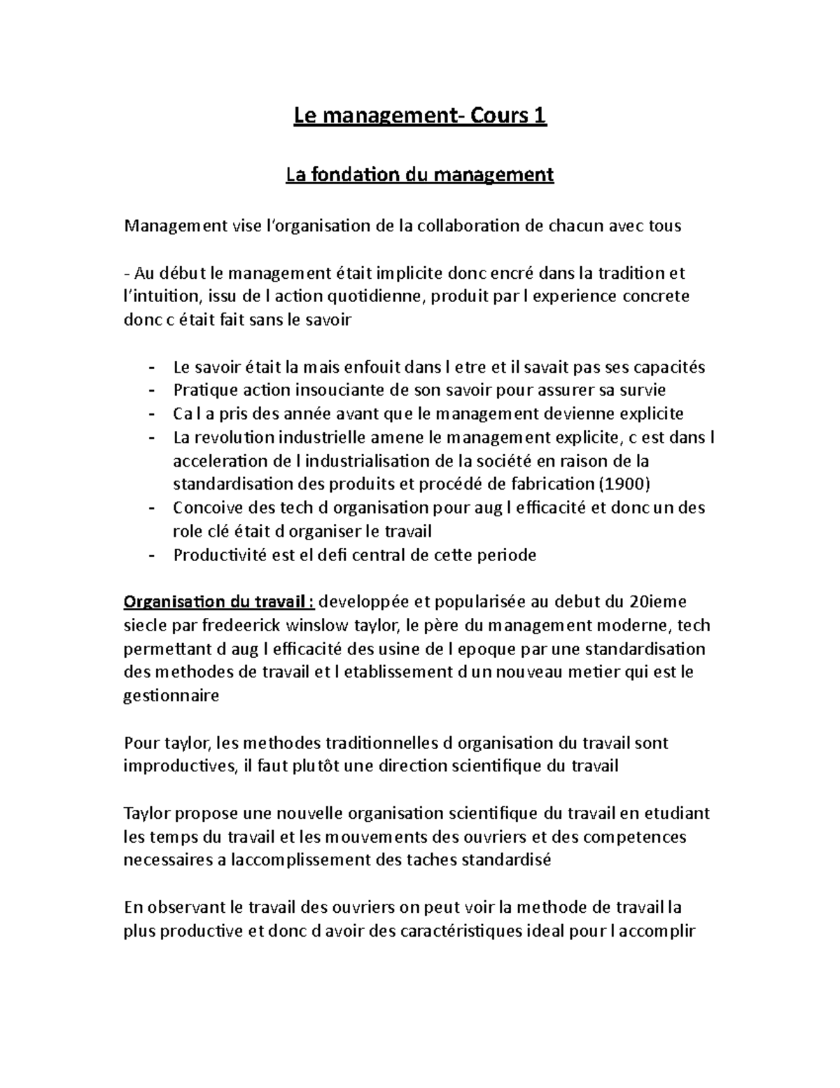 Le management- cours 1- notes sur les vidéos - Le management- Cours 1 ...