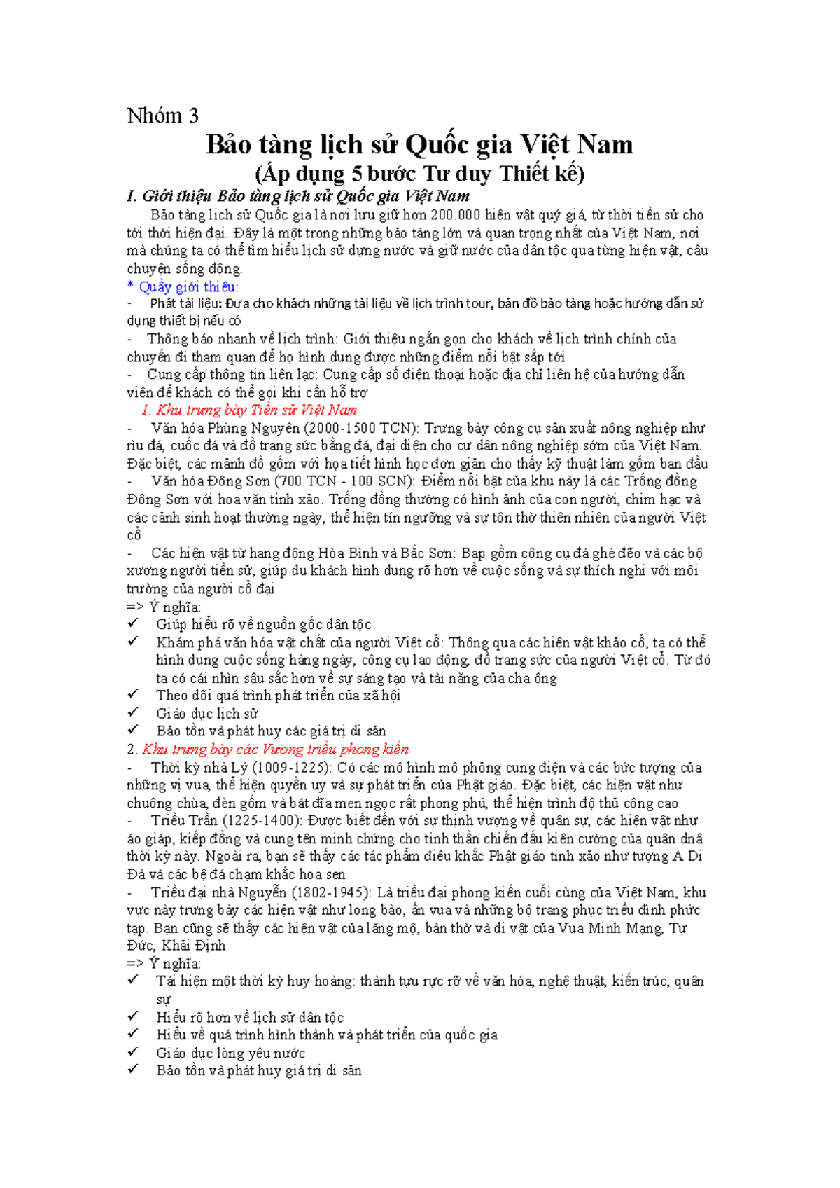 Nhóm-3-TDTK - ngắn gọn dễ hiểu - Nhóm 3 Bảo tàng lịch sử Quốc gia Việt Nam (Áp dụng 5 bước Tư ...