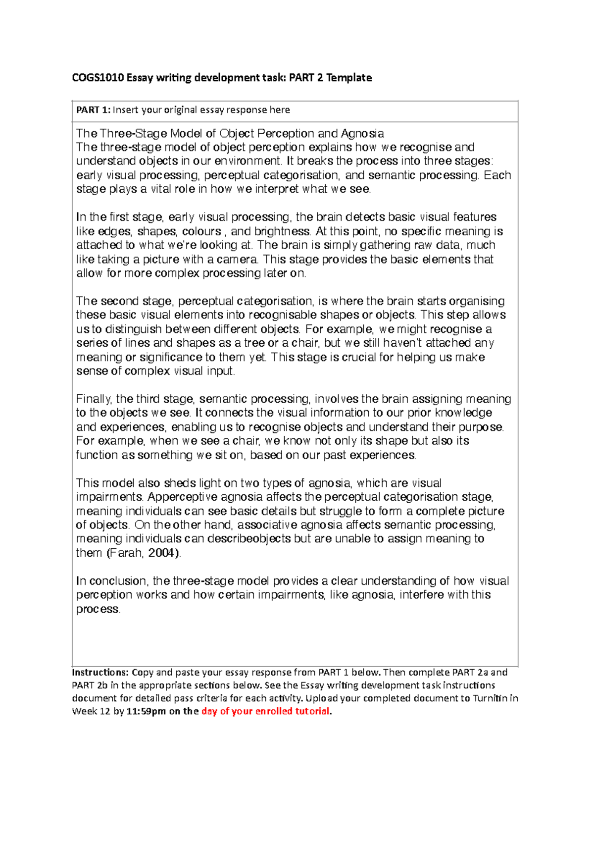 Part 2 essay final - COGS1010 Essay wri/ng development task: PART 2 Template Instruc/ons: Copy ...