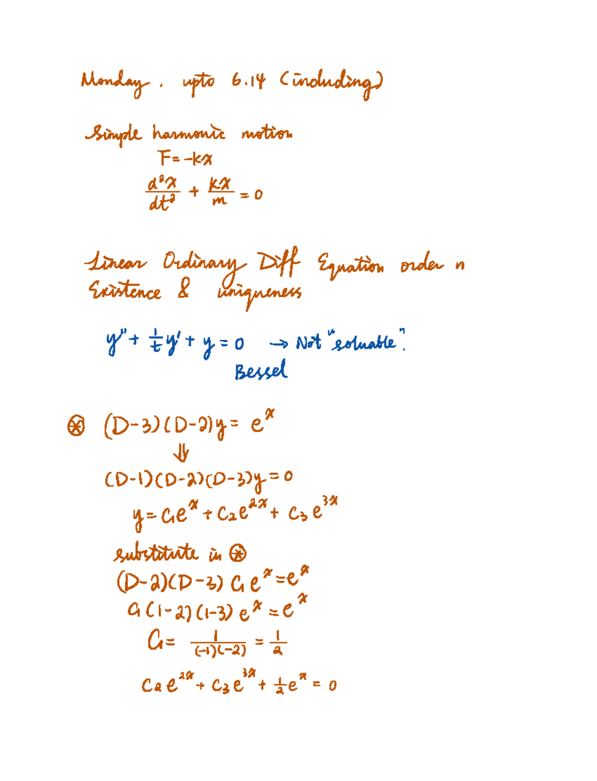 Linear ordinary diff equation order n existence and uniqueness - Monday ...