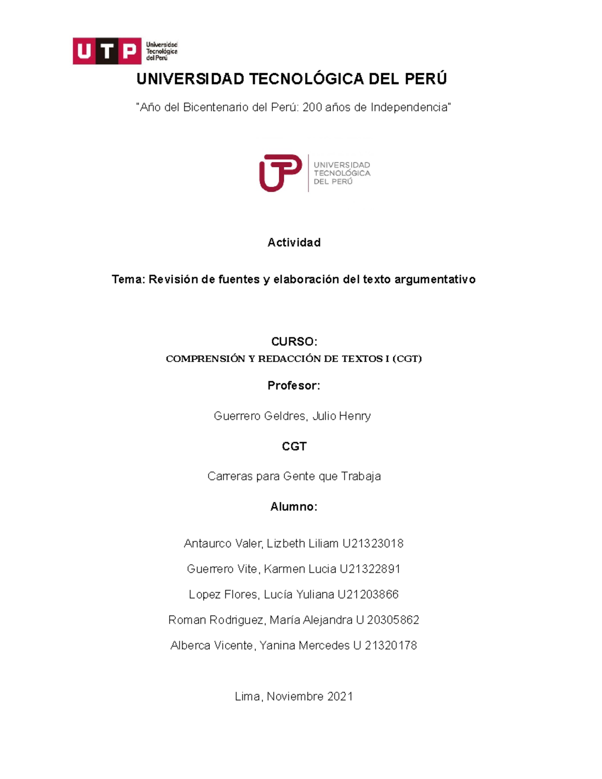U3 S6 Texto argumentativo (requisitos Congreso) A - redaccion - UTP - Studocu