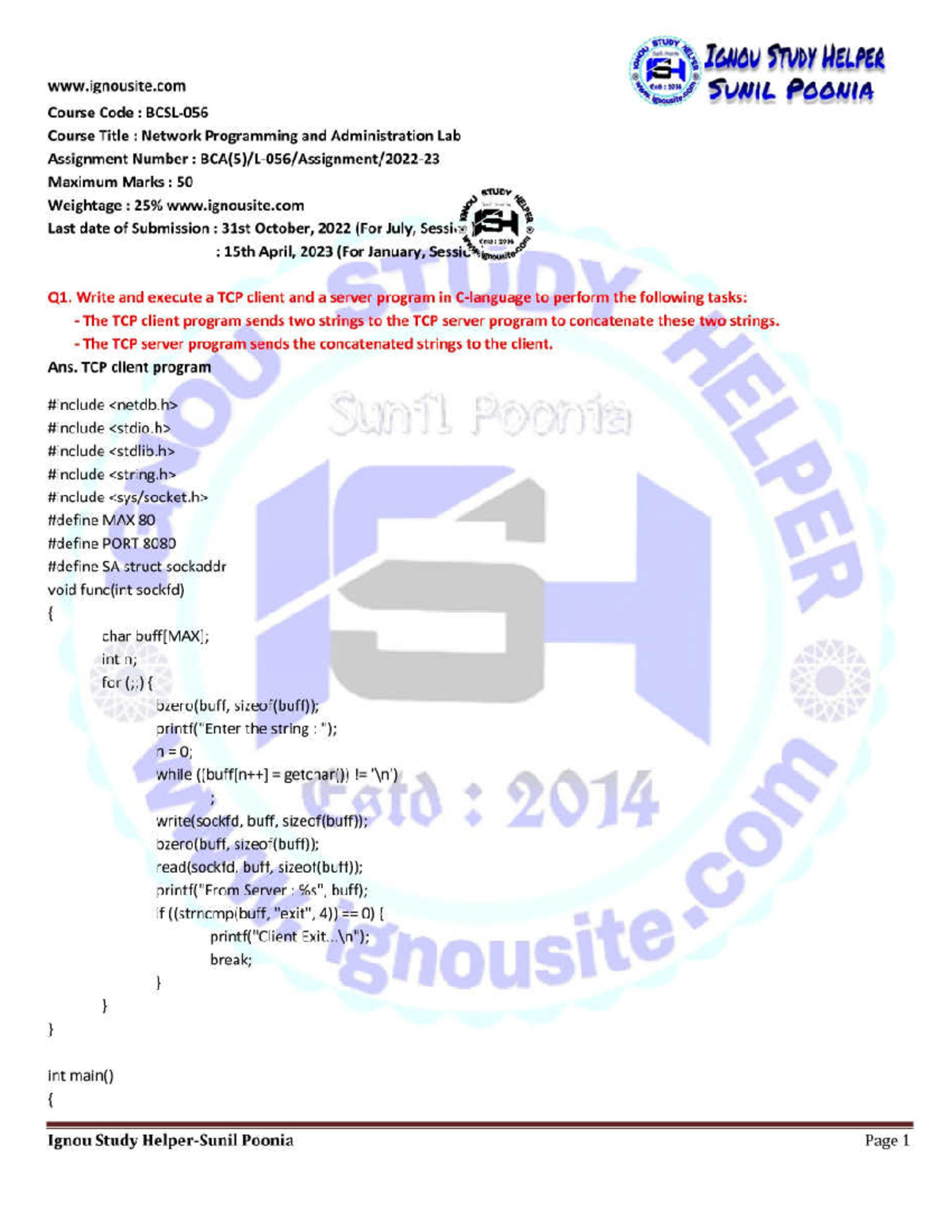 BCSL-056 Network Programming and Administration Lab - B Com Accounting ...