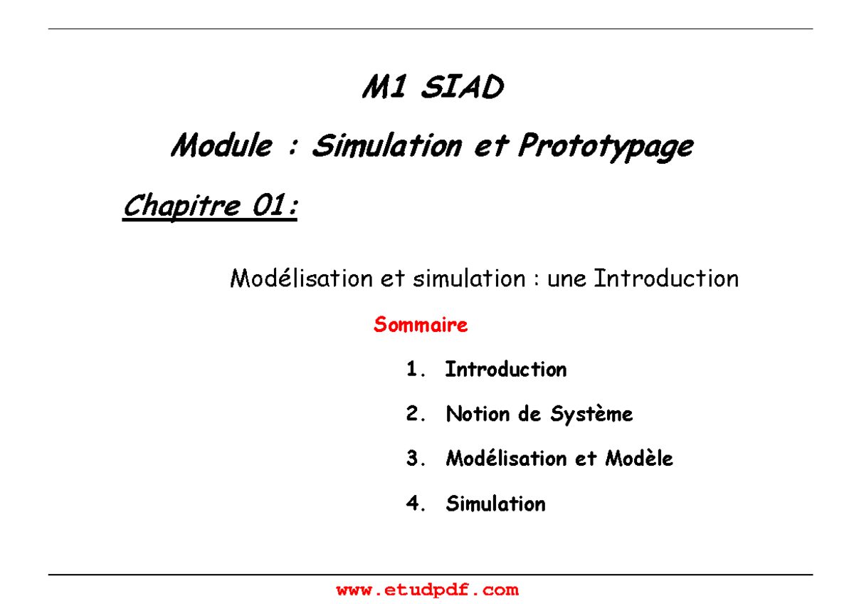 Simulation et Prototypage - M1 SIAD Module : Simulation et Prototypage ...