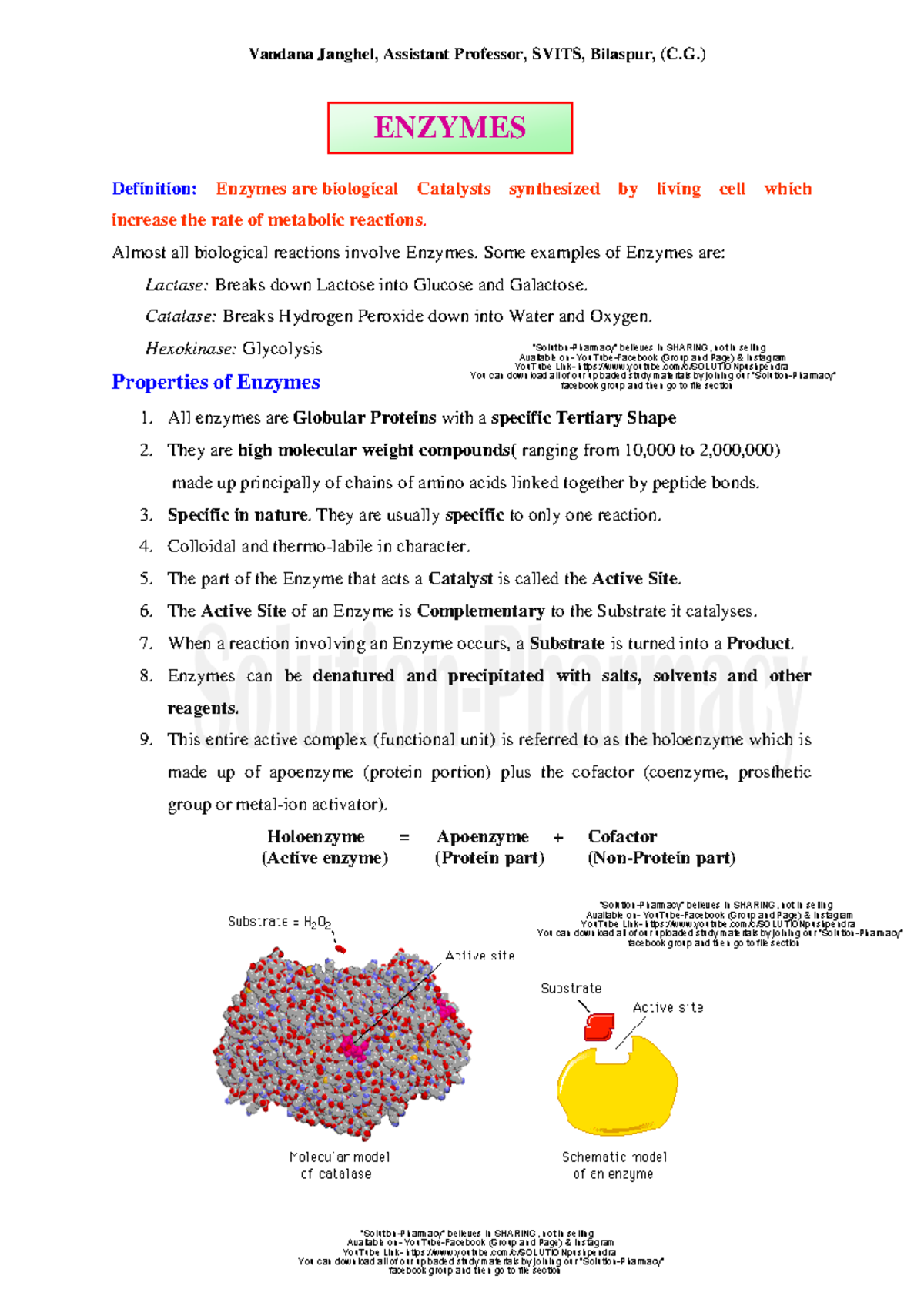 Enzymes Complete Notes (UNIT 5- B.Pharm 2nd Sem) - Definition: Enzymes ...