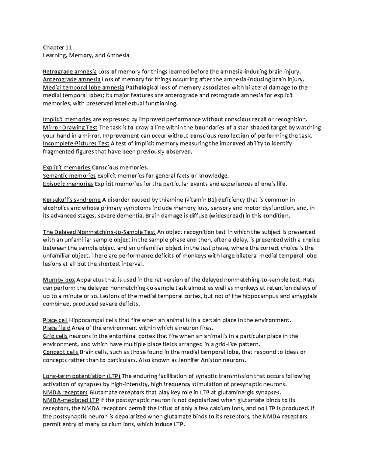Review 11 - This Course is taught by Dr. Drake - Chapter 11 Learning, Memory, and Amnesia ...