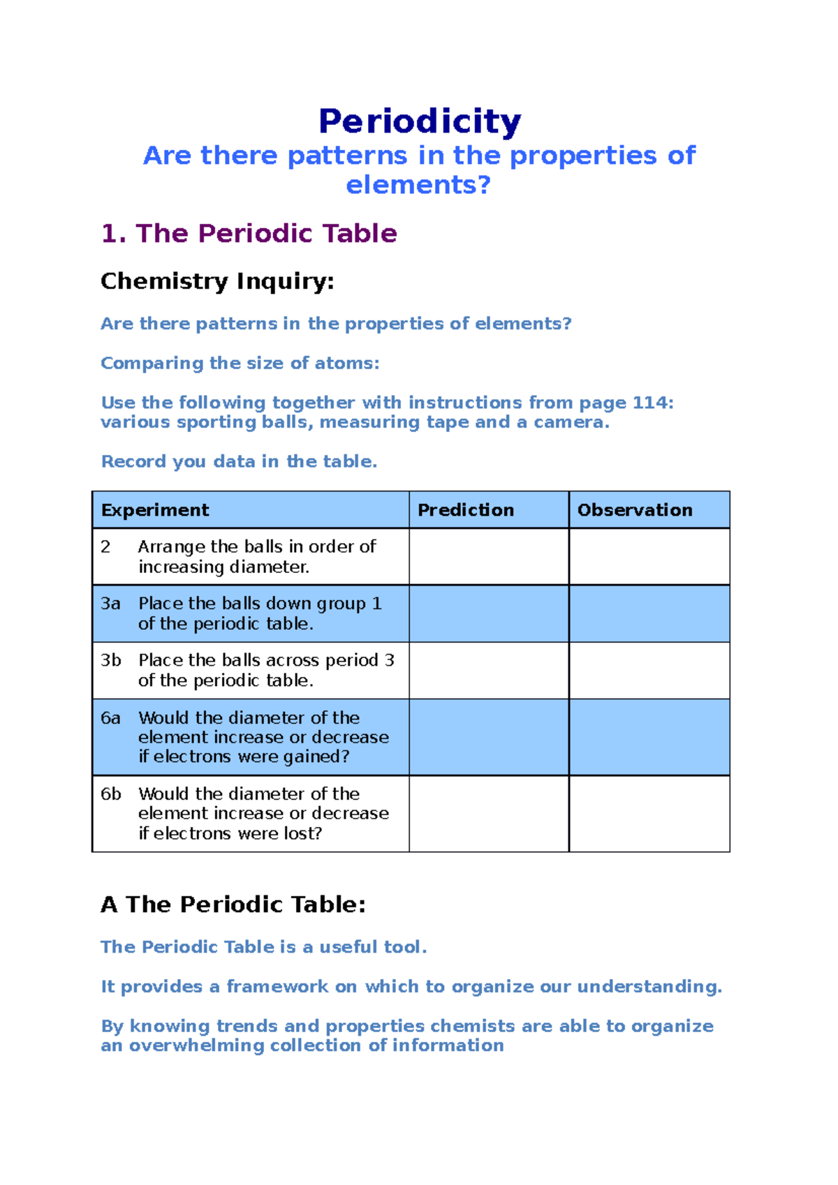 Chemistrty: Periodicity (Notes) - Periodicity Are there patterns in the ...
