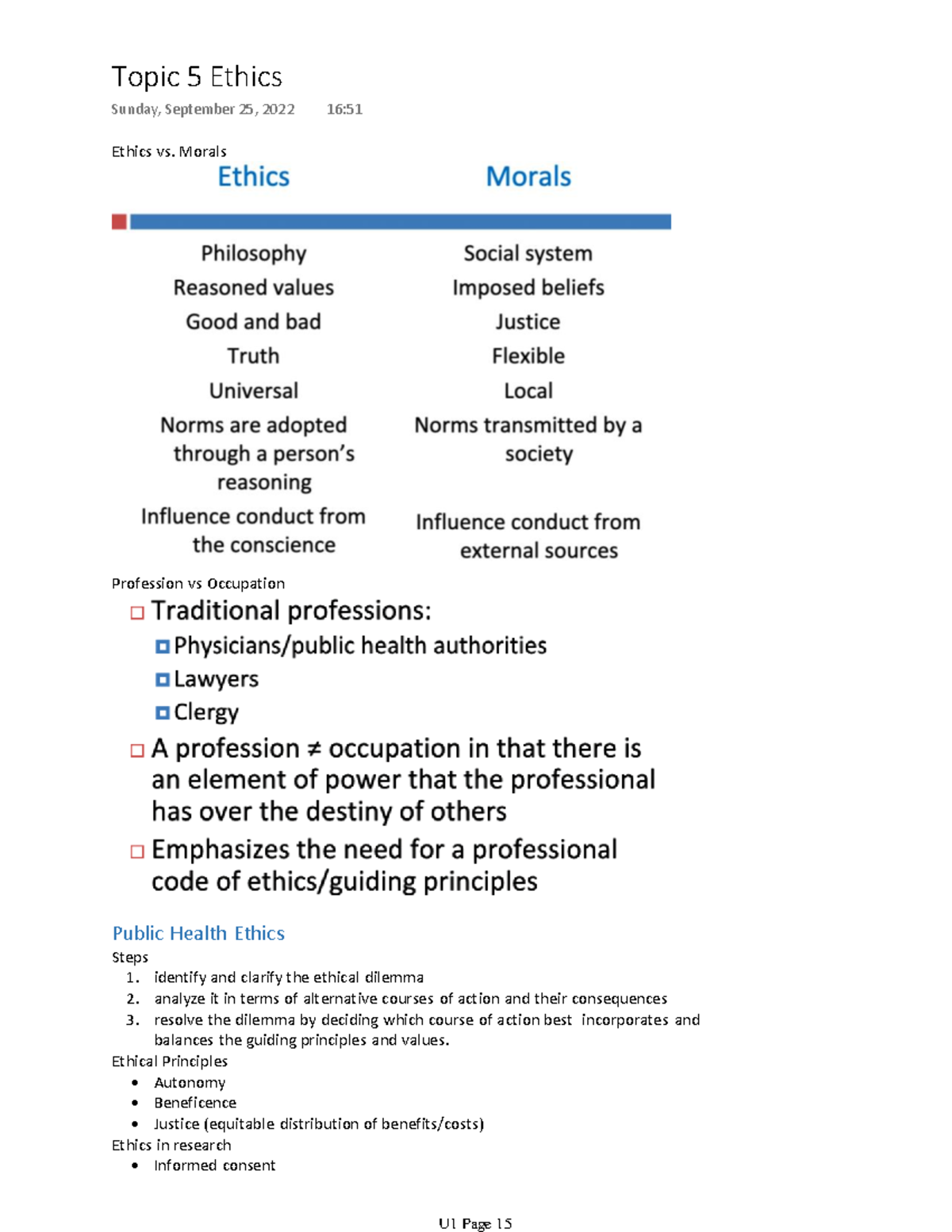 Topic 5 Ethics - Ethics vs. Morals Profession vs Occupation Public ...