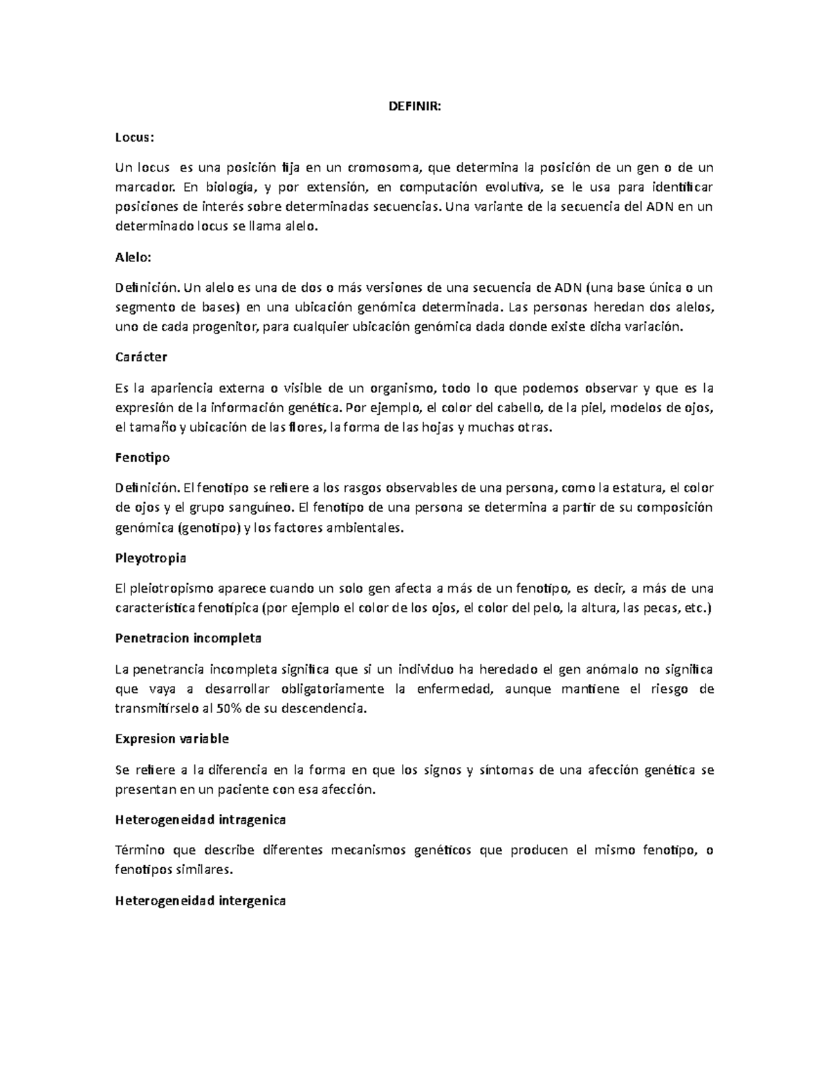 Documento - mcmxmxmx - DEFINIR: Locus: Un locus es una posición fija en ...