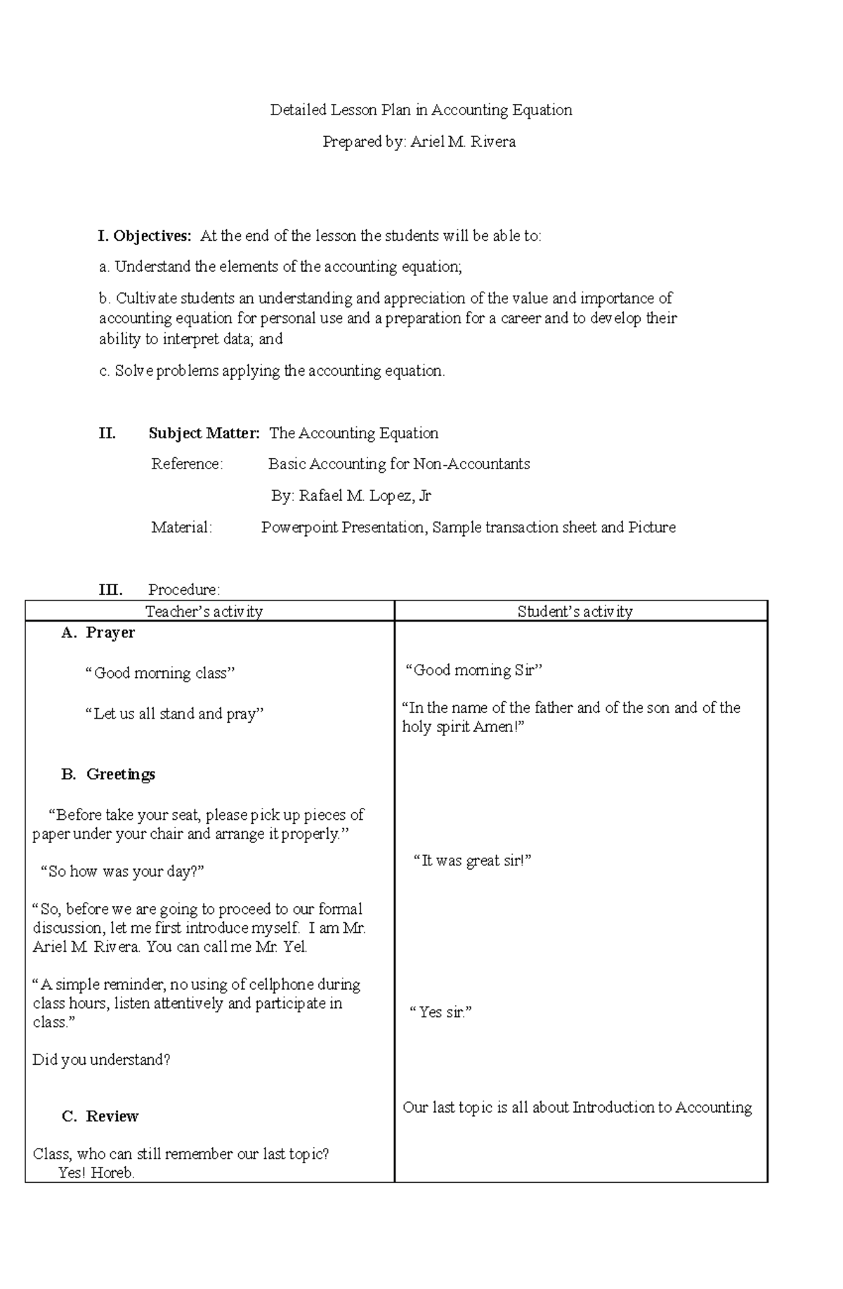 LP-Ariel Rivera (Accounting Equation) - Detailed Lesson Plan in ...