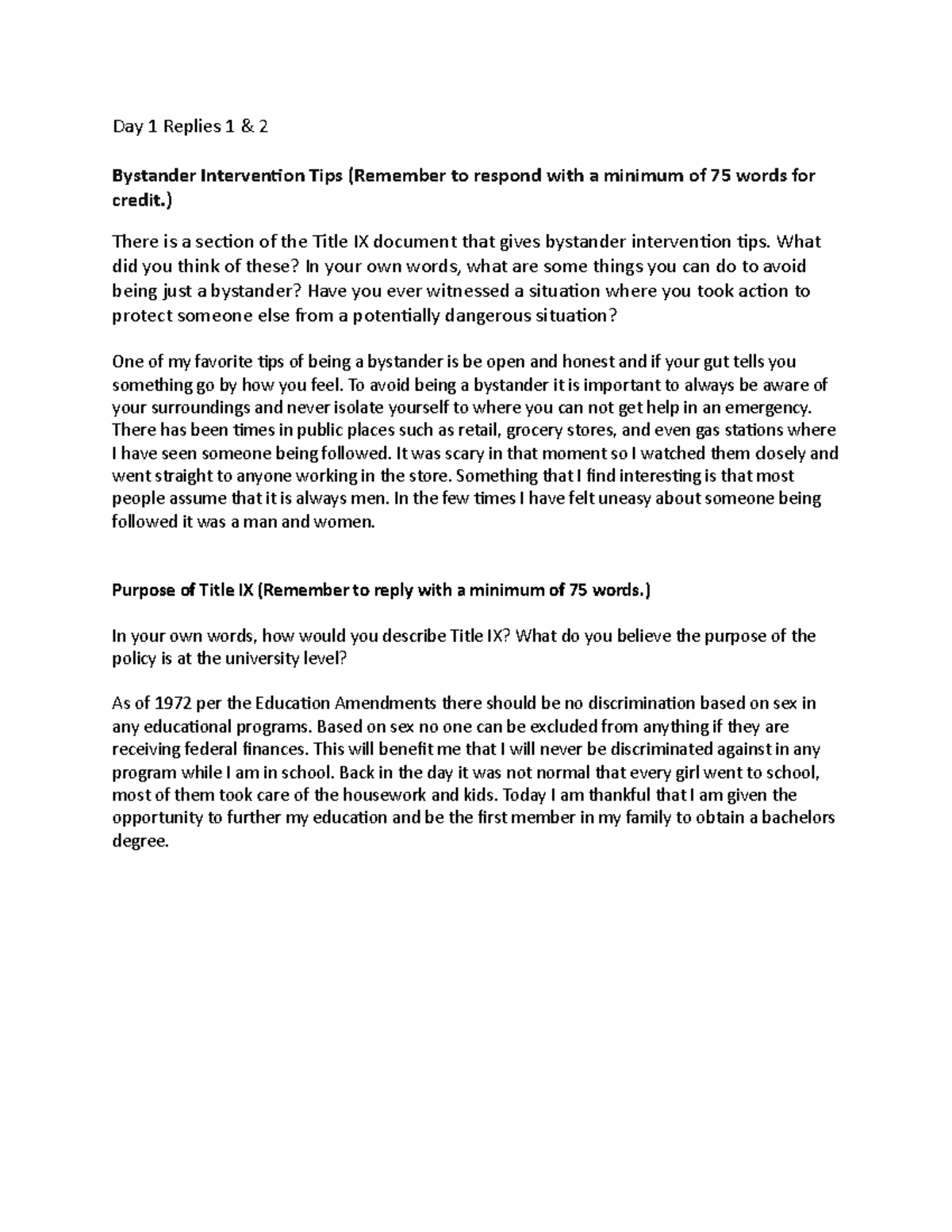 WEEK 2 Replies DAY 1 - Day 1 Replies 1 & 2 Bystander Intervention Tips ...