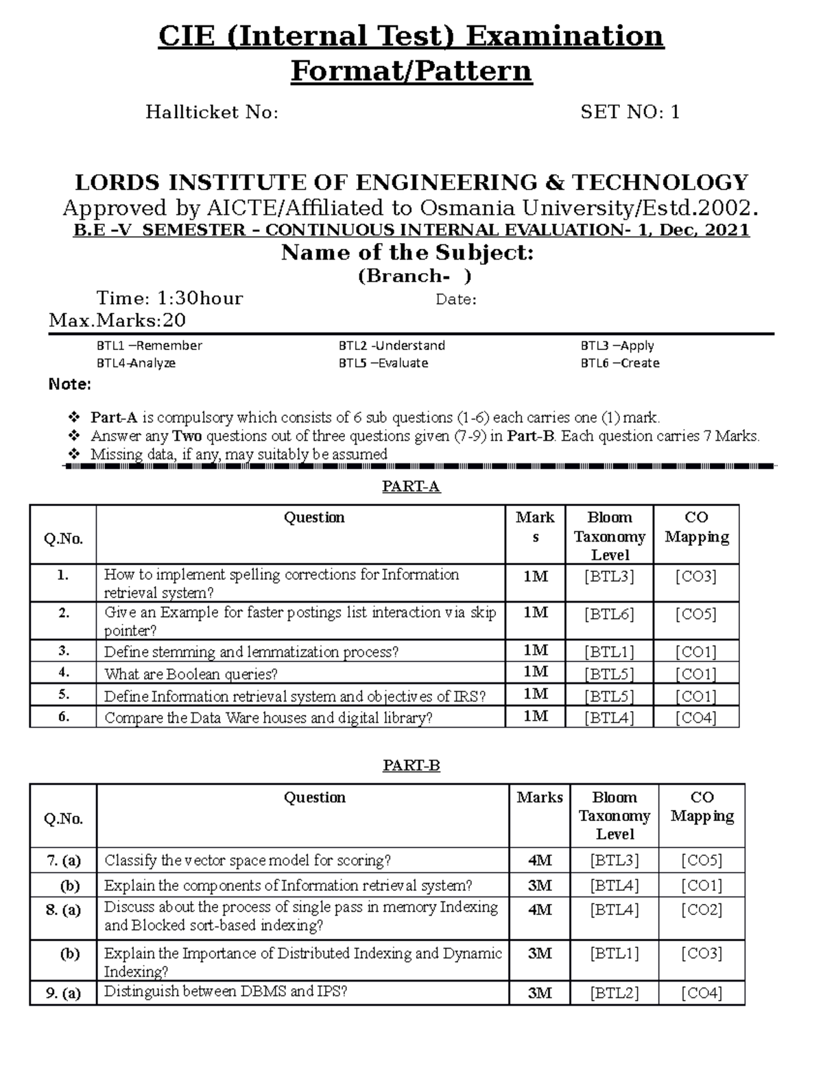 CIE 1 IRS - Hejj - CIE (Internal Test) Examination Format/Pattern ...