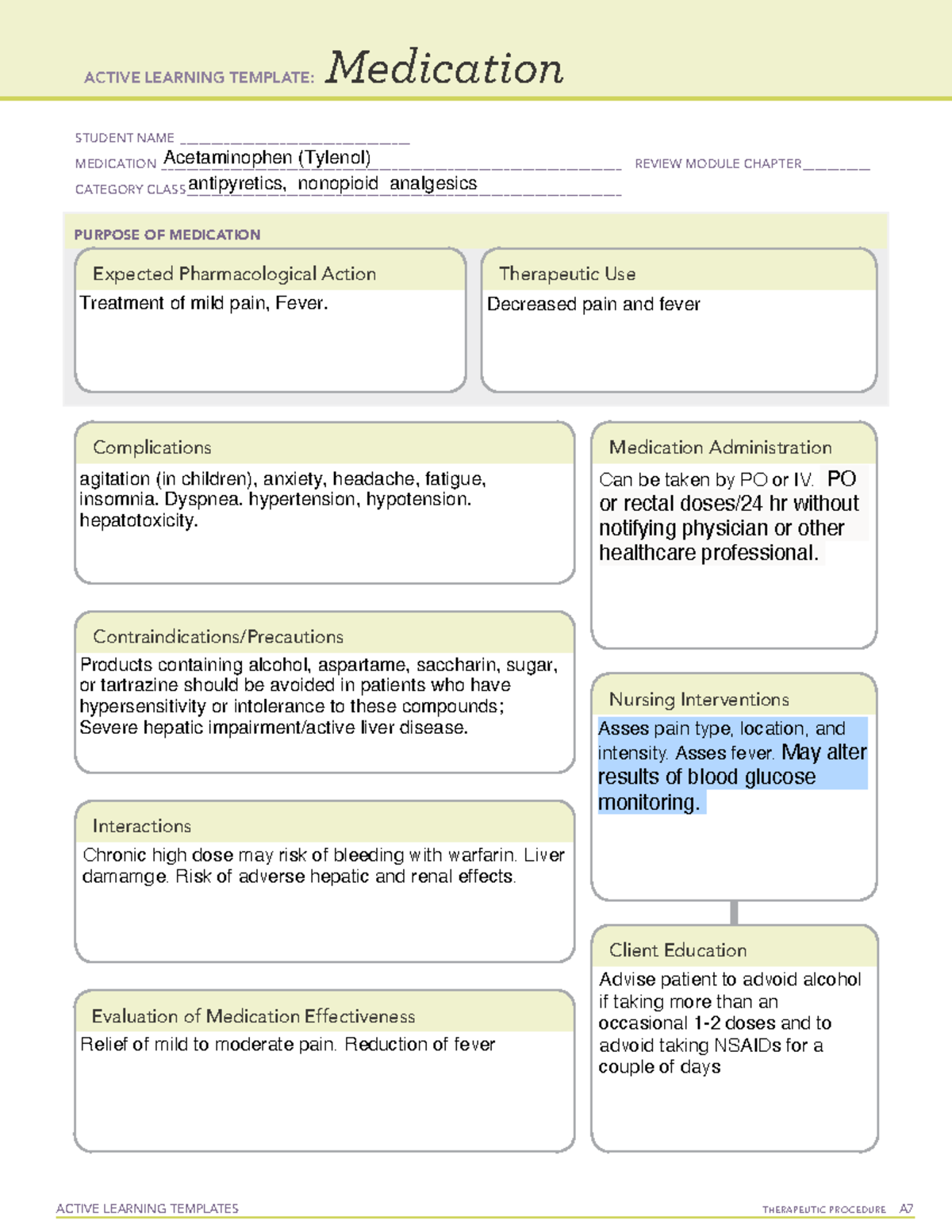 Acetaminophen - MED LIST - ACTIVE LEARNING TEMPLATES THERAPEUTIC ...