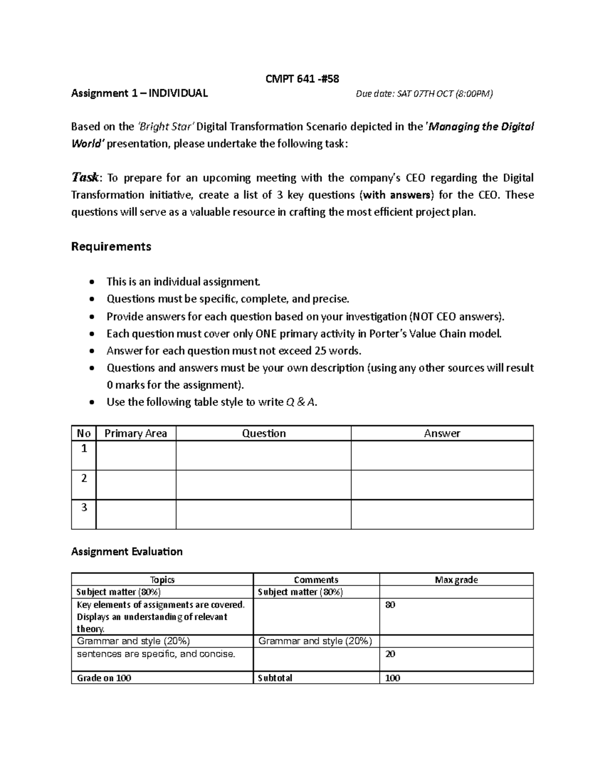 Assignment 1 - CMPT 641 - Assignment 1 – INDIVIDUAL Due date: SAT 07 TH ...
