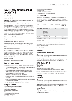 Statistical Formulas and Tables - 1 MATH1012 Management Analytics Statistical Formulas & Tables ...