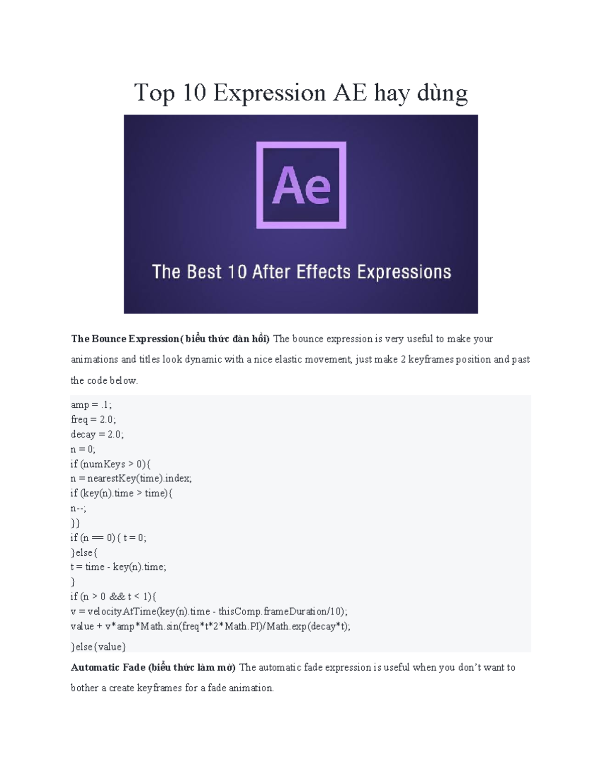 Top 10 Expression AE hay dùng - amp = .1; freq = 2; decay = 2; n = 0 ...