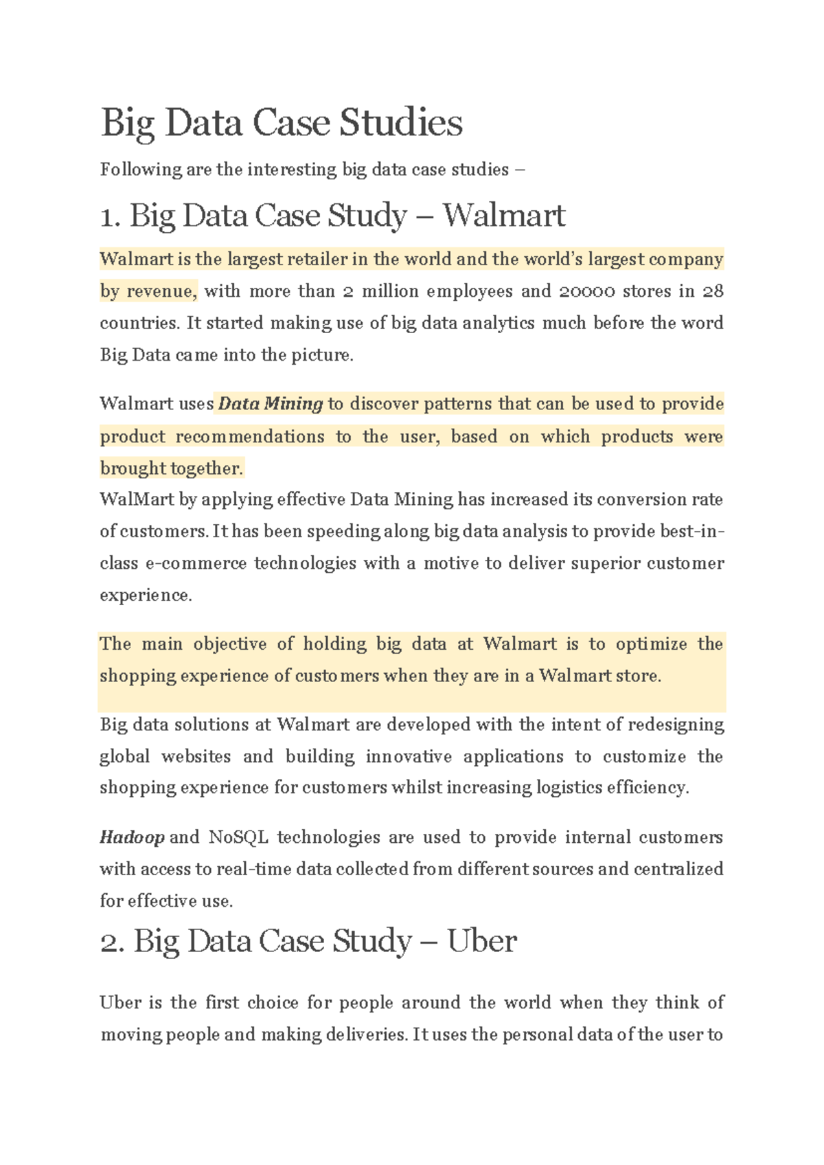 1.3 Big Data case studies - Big Data Case Studies Following are the ...