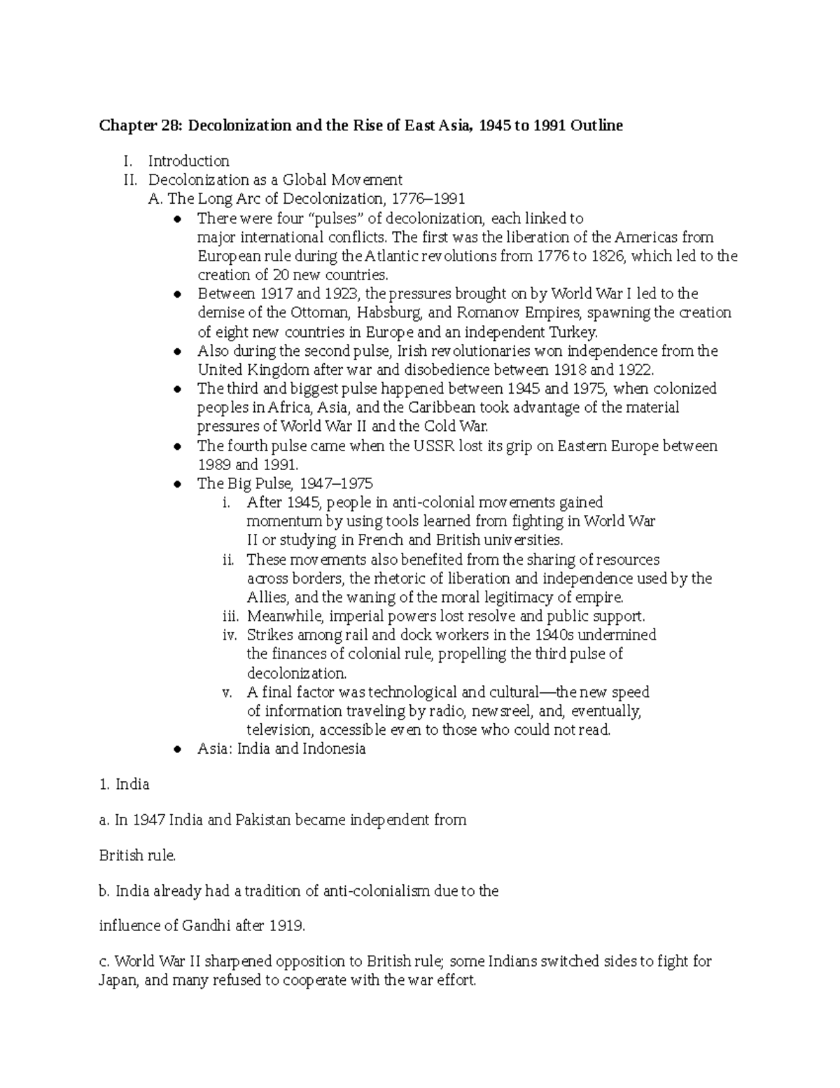 Chapter 28 Outline World History - Chapter 28: Decolonization and the ...