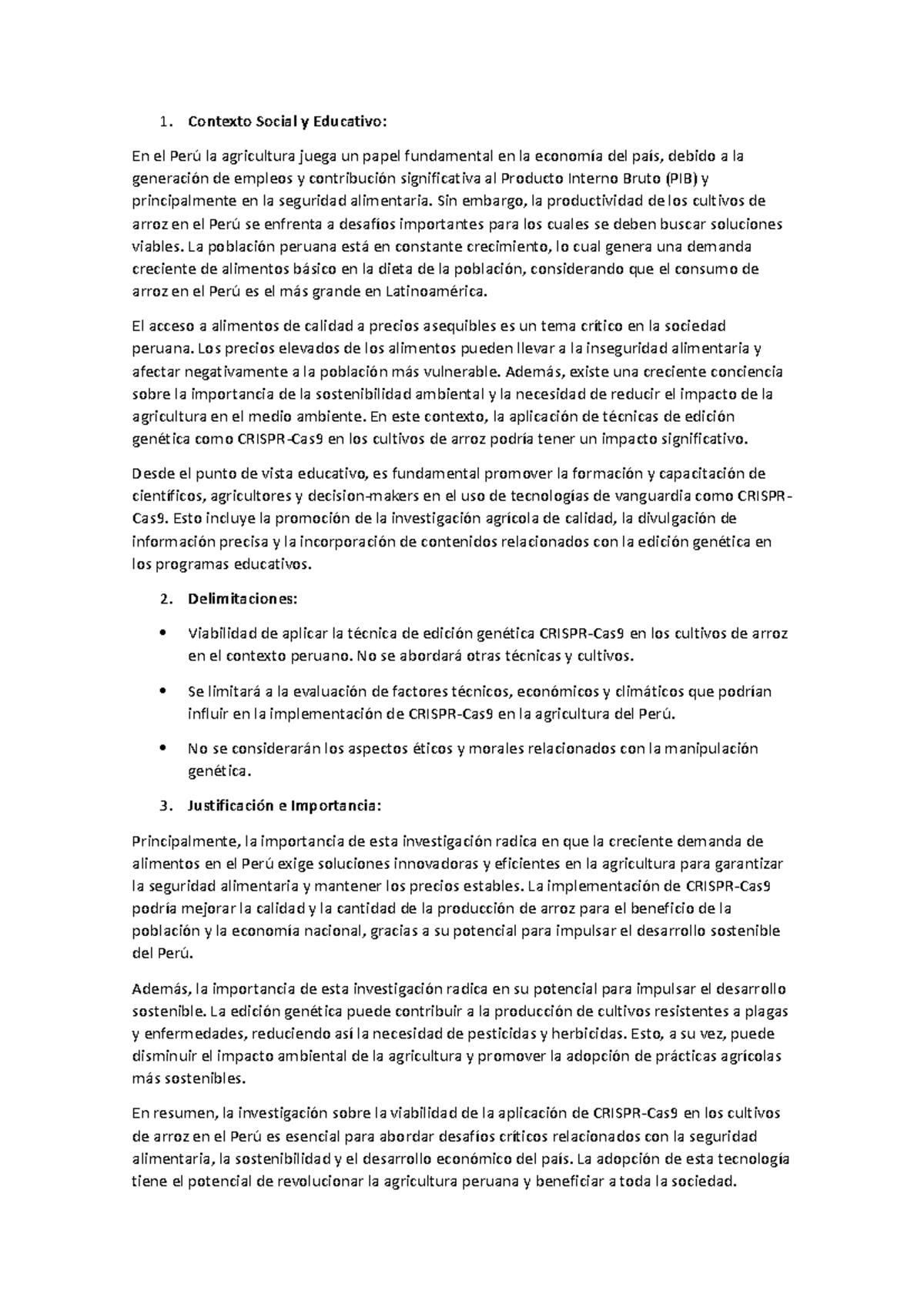 Crispr-Cas9 - CRISPR-Cas9 - 1. Contexto Social y Educativo: En el Perú ...