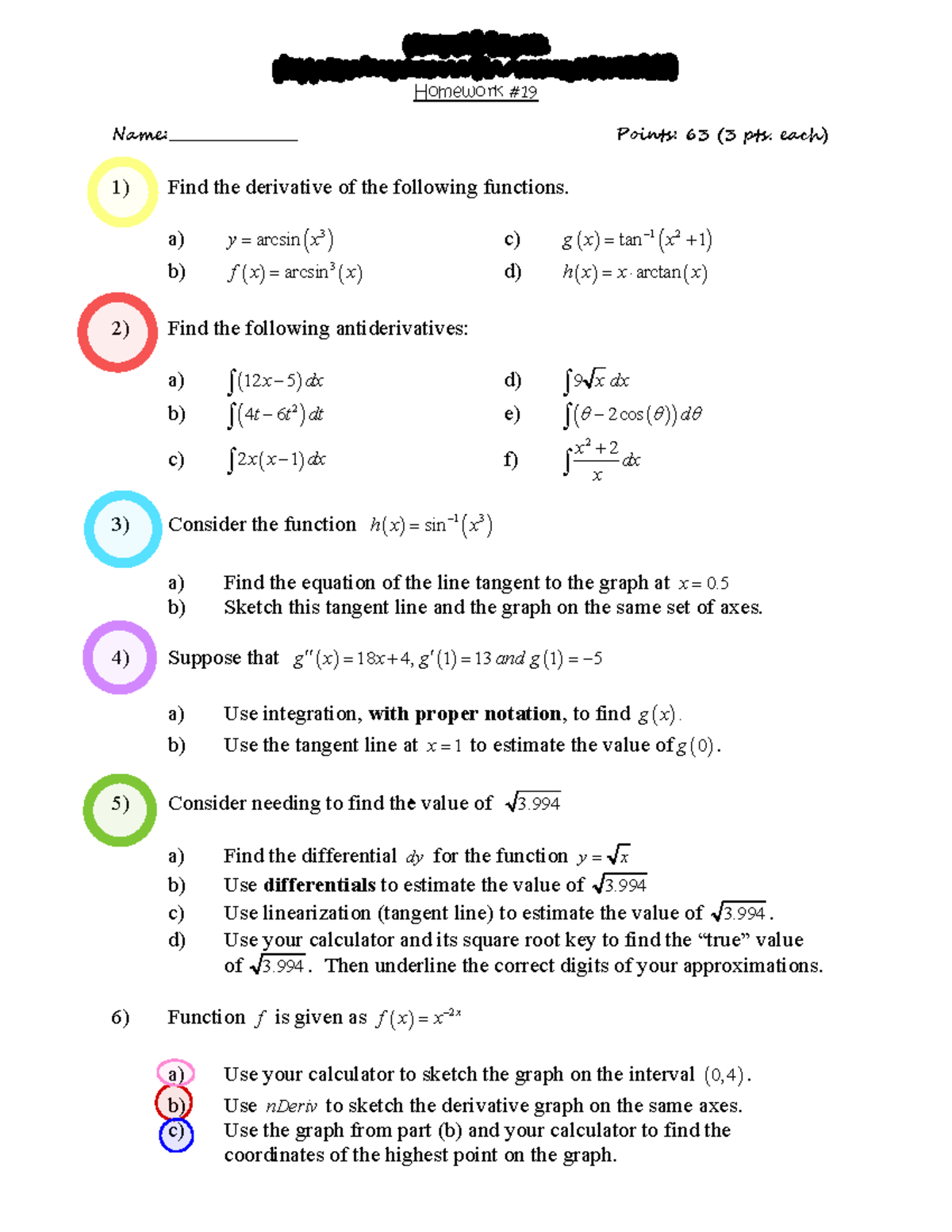 HW 19 - Homework 19 covering topics like antiderivative and summation ...
