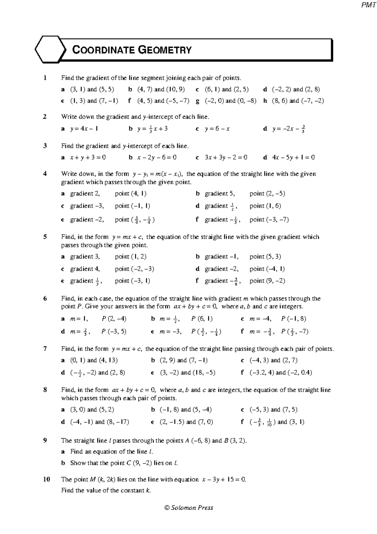 1a. Equations of straight lines - Solomon Press COORDINATE G EOMETRY 1 ...