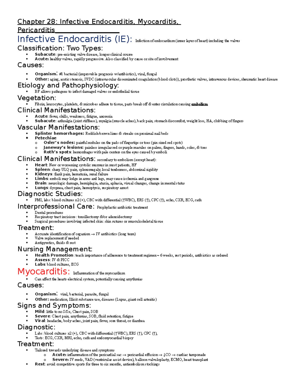 CV heart infection LN - Chapter 28: Infective Endocarditis, Myocarditis ...