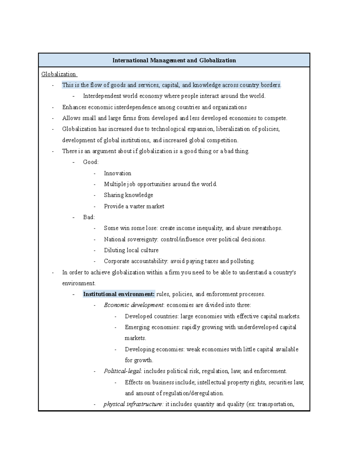 Chapter 3 - notes - International Management and Globalization ...