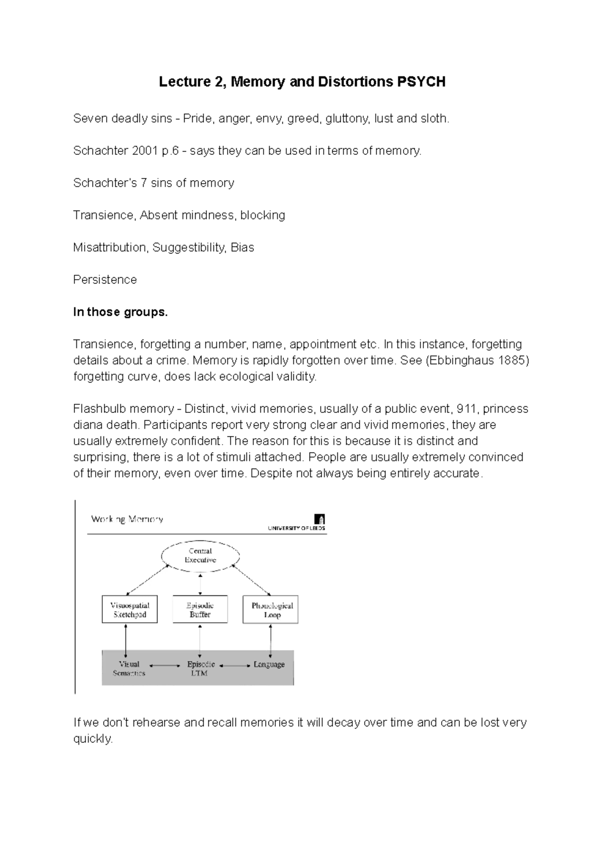 Lecture 2, Memory and Distortions Psych - Schachter 2001 p - says they ...